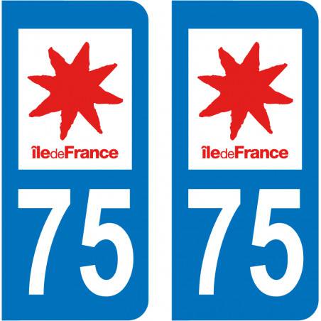 Sticker plaque immatriculation département 75 Paris
